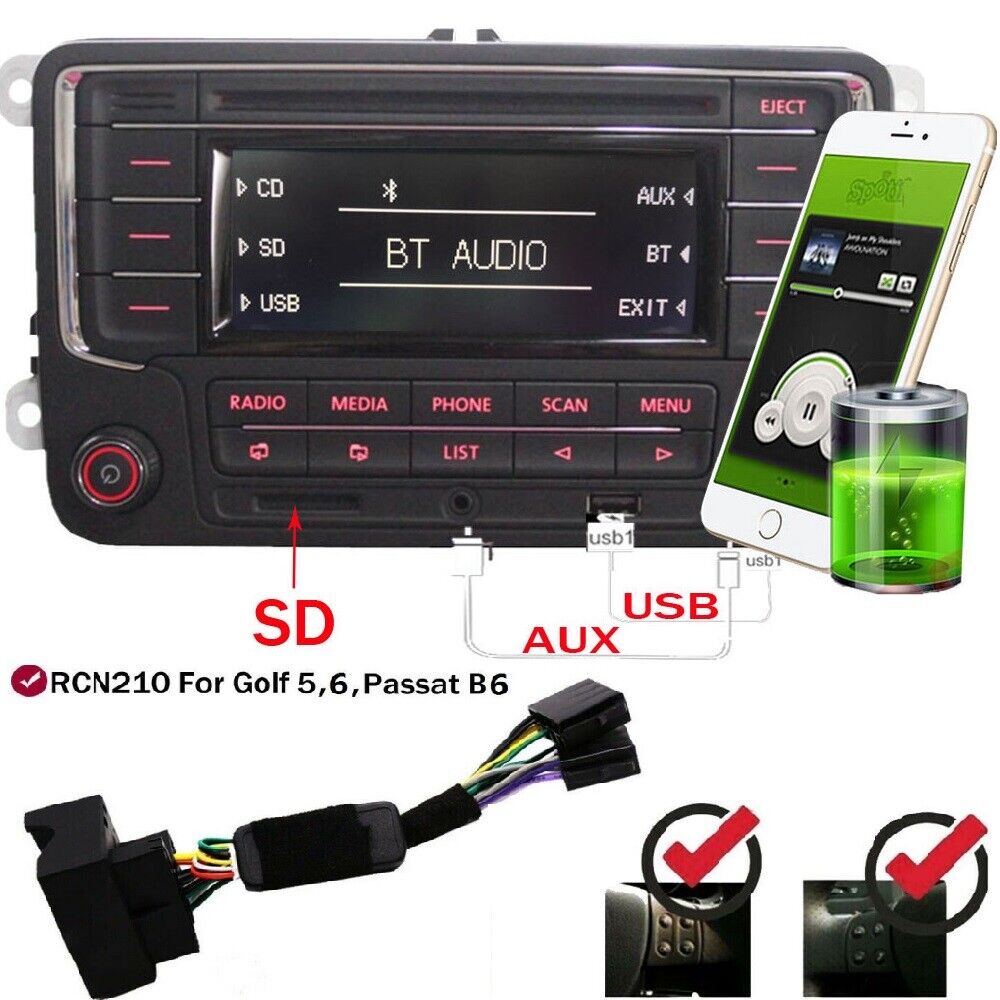 SCUMAXCON VW Car Stereo RCN210 +Emulator Bluetooth CD USB AUX for Golf ...
