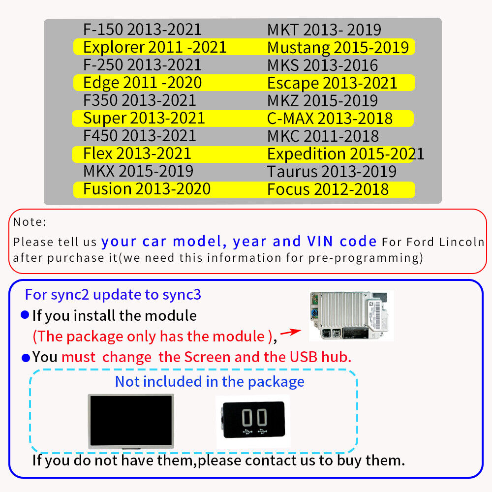 SYNC 2 to SYNC 3 Upgrade Kit APIM Module Carplay Android Auto For For ...