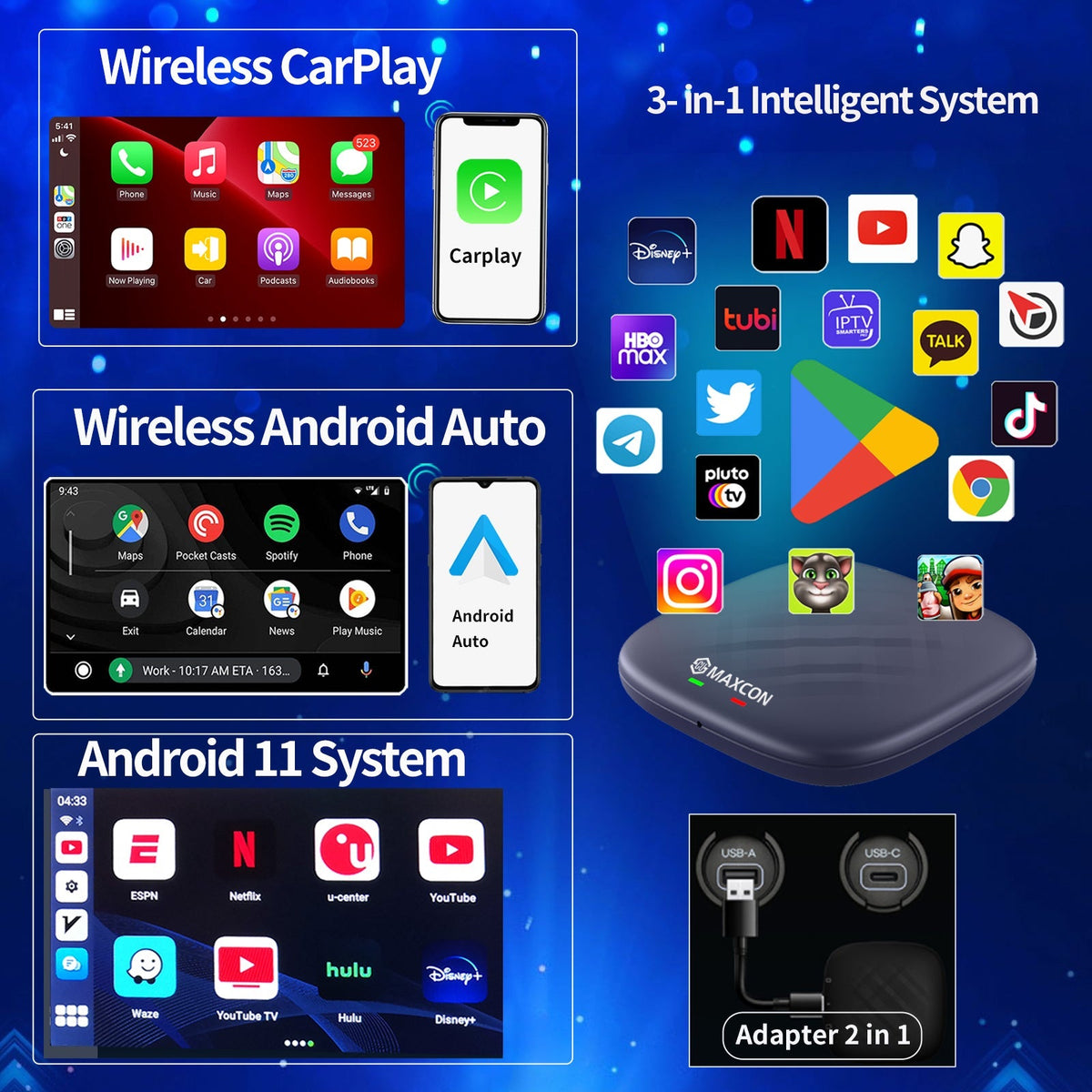 CarPlay Ai Box QCM6125 Android 11 Mini Wireless CarPlay Android Auto ...